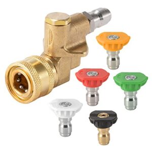 lovho pressure washer accessories kit, 5 power washer spray nozzle tips, quick connecting pivoting coupler, 1/4” 4500 psi 6-pack