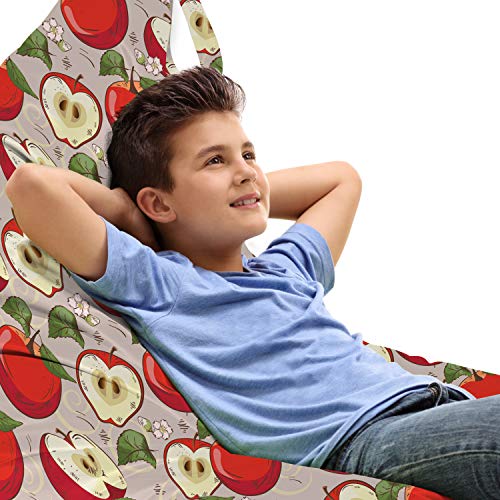 Ambesonne Fruits Lounger Chair Bag, Spring Apple Slices of Flower Leaves Healthy Food Garden Harvest Pattern, High Capacity Storage with Handle Container, Lounger Size, Green Dust Vermilion