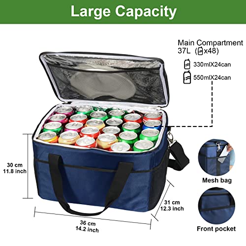 CGBE Collapsible Cooler Bag Insulated Large Lunch Bag Leakproof Thicken Cooler Bag Portable for Camping, Picnic & Beach, Grocery Shopping (48 Can, 37L)