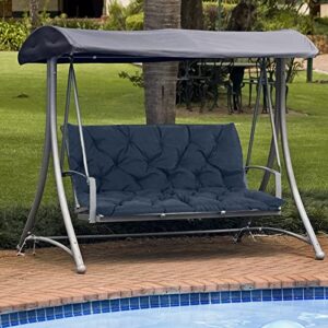 Swing Replacement Cushions with Backrest, Waterproof Bench Cushion for Outdoor Furniture 2-3 Seater Washable Swing Replacement Cushions, Overstuffed Swing Pad for Garden Patio (60x40 in, Navy Blue)