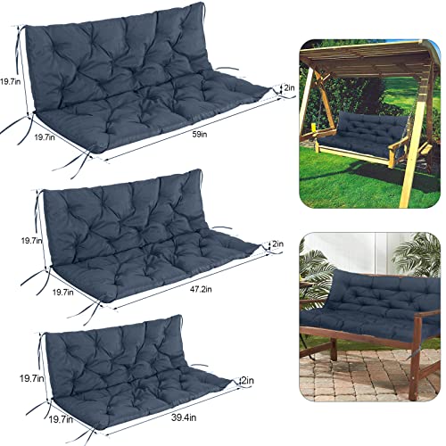 Swing Replacement Cushions with Backrest, Waterproof Bench Cushion for Outdoor Furniture 2-3 Seater Washable Swing Replacement Cushions, Overstuffed Swing Pad for Garden Patio (60x40 in, Navy Blue)