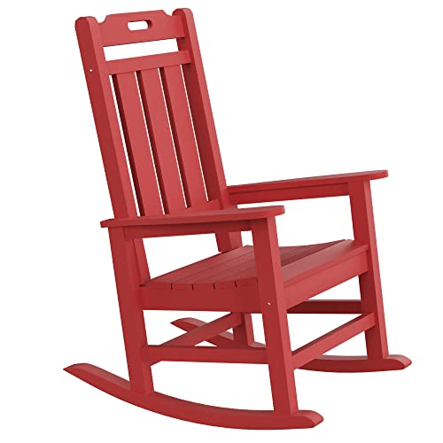 WILLIAMSPACE Rocking Chair, All Weather Resistant HDPE Patio Porch Rocker Chair with High Back, Waterproof, Easy to Maintain for Both Outdoor and Indoor (Red)