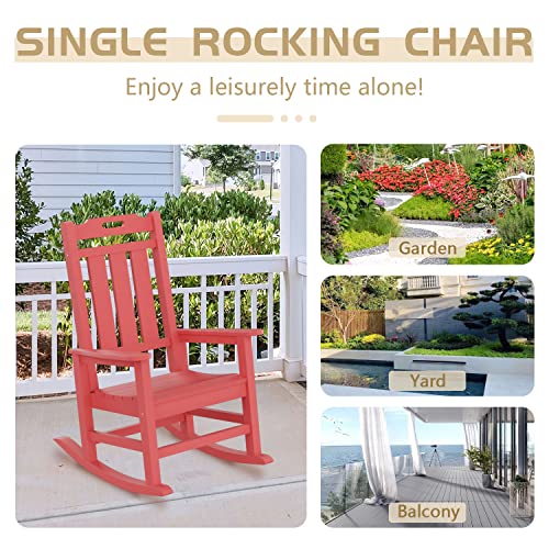 WILLIAMSPACE Rocking Chair, All Weather Resistant HDPE Patio Porch Rocker Chair with High Back, Waterproof, Easy to Maintain for Both Outdoor and Indoor (Red)