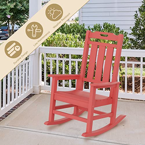 WILLIAMSPACE Rocking Chair, All Weather Resistant HDPE Patio Porch Rocker Chair with High Back, Waterproof, Easy to Maintain for Both Outdoor and Indoor (Red)