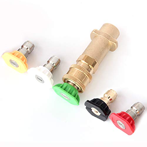 Brass Pressure Washer Gun Adapter with 1/4" Female Quick Connect Fitting,with 5-Pack Nozzles Spray Tips Multiple Degrees, Fit Karcher K Series,Nice with Foam Cannon,by Tuoveek(for Karcher K Series)