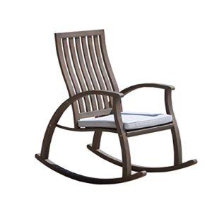 christopher knight home cayo outdoor acacia wood rocking chair with water resistant cushion, grey finish / grey