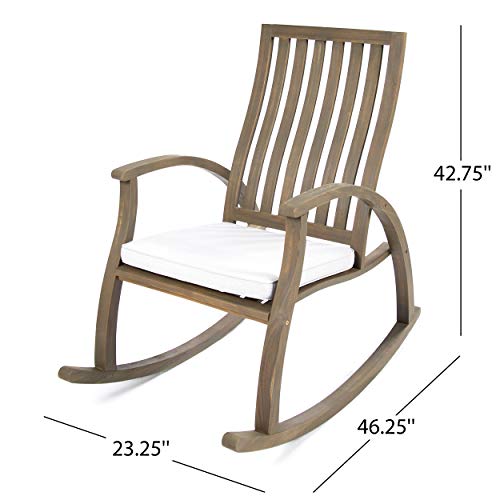 Christopher Knight Home Cayo Outdoor Acacia Wood Rocking Chair with Water Resistant Cushion, Grey Finish / Grey