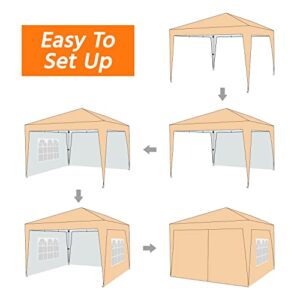 Yaheetech 10x10 Pop Up Canopy with 4 Removable Sidewalls, Portable Enclosed Instant Tent, Waterproof Outdoor Tent, Beach Sun Shelter with 4 Sandbags, 8 Stakes & 4 Ropes, Beige