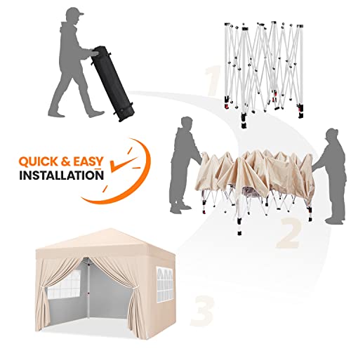 Yaheetech 10x10 Pop Up Canopy with 4 Removable Sidewalls, Portable Enclosed Instant Tent, Waterproof Outdoor Tent, Beach Sun Shelter with 4 Sandbags, 8 Stakes & 4 Ropes, Beige