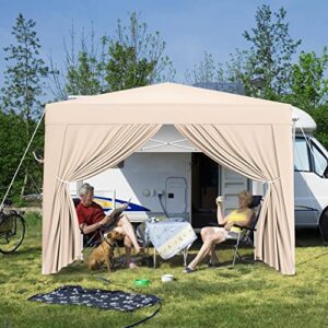 Yaheetech 10x10 Pop Up Canopy with 4 Removable Sidewalls, Portable Enclosed Instant Tent, Waterproof Outdoor Tent, Beach Sun Shelter with 4 Sandbags, 8 Stakes & 4 Ropes, Beige