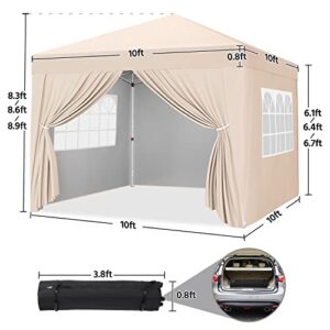 Yaheetech 10x10 Pop Up Canopy with 4 Removable Sidewalls, Portable Enclosed Instant Tent, Waterproof Outdoor Tent, Beach Sun Shelter with 4 Sandbags, 8 Stakes & 4 Ropes, Beige