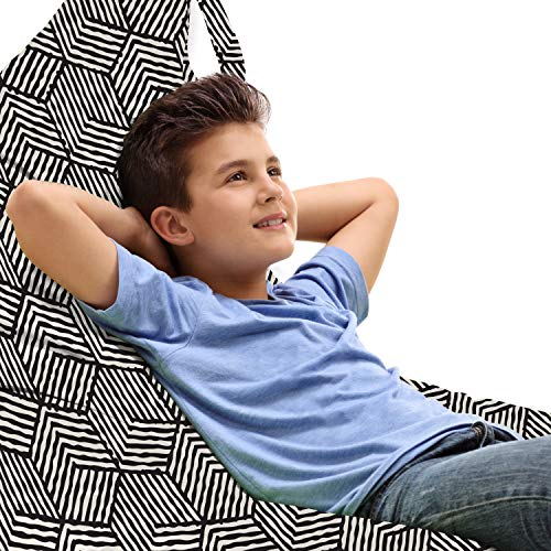 Ambesonne Geometrical Lounger Chair Bag, Contemporary Design Ethnic Lattice Hexagonal Forms and Hand Drawn Stripes, High Capacity Storage with Handle Container, Lounger Size, Black and White