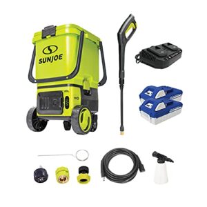 sun joe 24v-x2-pw1200 1196 max psi 1 gpm 48-volt ion+ cordless portable pressure washer kit w/ 2 x 4.0-ah batteries and charger