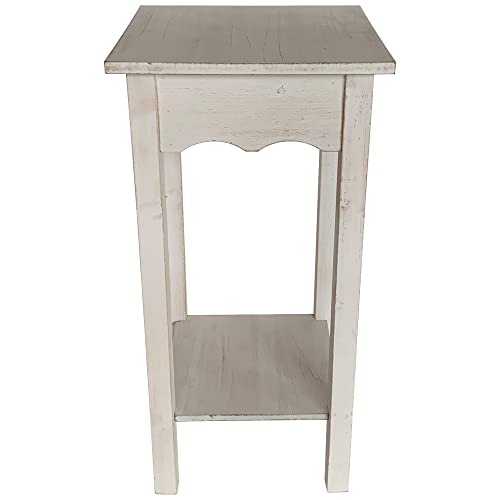 eHemco Plant Decorating Stand End Table Side Table with Storage Shelf, 11.8 by 11.8 by 23.7 Inches, Antique Water Washed Off-White