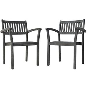 Renaissance Outdoor Patio Hand-Scraped Wood Stacking Armchair (Set of 2)