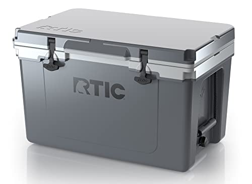 RTIC Ultra-Light 52 Quart Hard Cooler Insulated Portable Ice Chest Box for Beach, Drink, Beverage, Camping, Picnic, Fishing, Boat, Barbecue, 30% Lighter Than Rotomolded Coolers, Dark Grey & Cool Grey