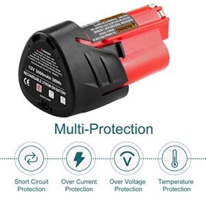 Dosctt 2 Packs 3.0Ah 12V 48-11-2430 Replacement Battery Compatible with Milwaukee M12 Battery Lithium 48-11-2420 48-11-2425 48-11-2401 48-11-2412 48-11-2440 48-11-2460