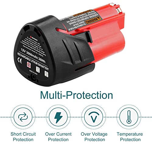 Dosctt 2 Packs 3.0Ah 12V 48-11-2430 Replacement Battery Compatible with Milwaukee M12 Battery Lithium 48-11-2420 48-11-2425 48-11-2401 48-11-2412 48-11-2440 48-11-2460