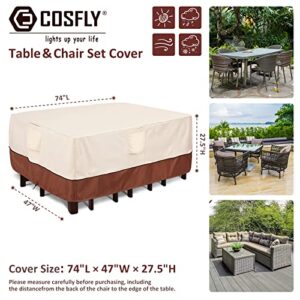 COSFLY Outdoor Furniture Covers Waterproof for Patio Table, Outside Rectangular Table and Chairs Set Cover Heavy Duty - Fits up to 74L x 47W x 27.5H inches