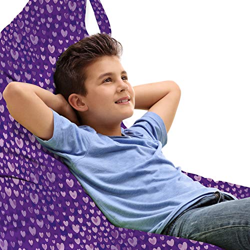 Ambesonne Romantic Lounger Chair Bag, Love Themed Repetitive Style Hearts Pattern in Shading Romantic Artwork, High Capacity Storage with Handle Container, Lounger Size, Violet and Purple