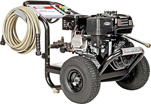 SIMPSON Cleaning PS3228 PowerShot 3300 PSI Gas Pressure Washer, 2.5 GPM, Honda GX200 Engine, Includes Spray Gun and Extension Wand, 5 QC Nozzle Tips, 5/16-inch x 25-foot MorFlex Hose