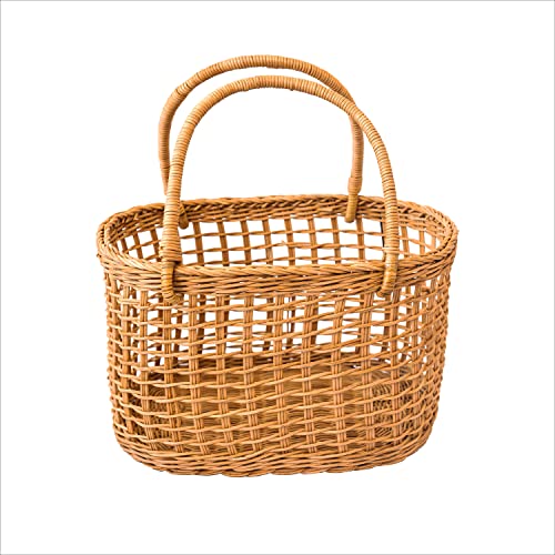 LiLaCraft Rattan Wicker Baskets for Gifts, Wicker Baskets with Handles, Natural Handwoven Wicker Picnic Baskets With Lid, Rattan Storage Baskets for Gardening, Rattan Fruit Basket