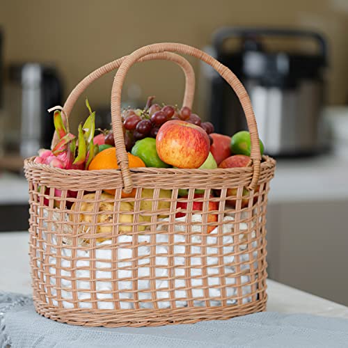 LiLaCraft Rattan Wicker Baskets for Gifts, Wicker Baskets with Handles, Natural Handwoven Wicker Picnic Baskets With Lid, Rattan Storage Baskets for Gardening, Rattan Fruit Basket