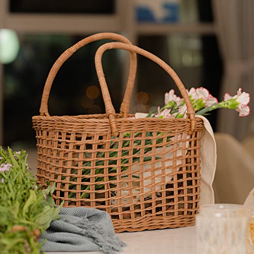 LiLaCraft Rattan Wicker Baskets for Gifts, Wicker Baskets with Handles, Natural Handwoven Wicker Picnic Baskets With Lid, Rattan Storage Baskets for Gardening, Rattan Fruit Basket