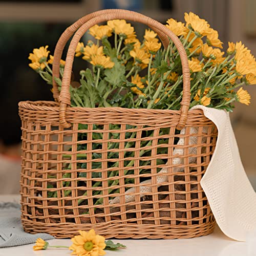 LiLaCraft Rattan Wicker Baskets for Gifts, Wicker Baskets with Handles, Natural Handwoven Wicker Picnic Baskets With Lid, Rattan Storage Baskets for Gardening, Rattan Fruit Basket