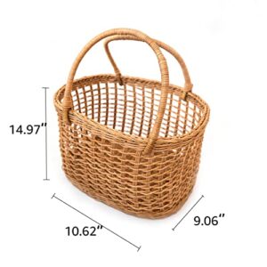 LiLaCraft Rattan Wicker Baskets for Gifts, Wicker Baskets with Handles, Natural Handwoven Wicker Picnic Baskets With Lid, Rattan Storage Baskets for Gardening, Rattan Fruit Basket