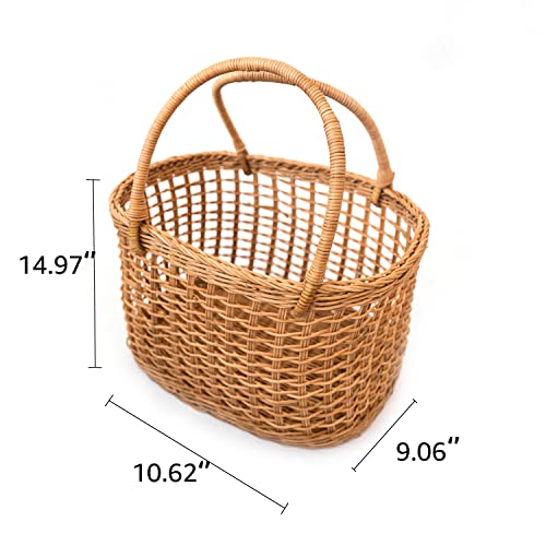 LiLaCraft Rattan Wicker Baskets for Gifts, Wicker Baskets with Handles, Natural Handwoven Wicker Picnic Baskets With Lid, Rattan Storage Baskets for Gardening, Rattan Fruit Basket