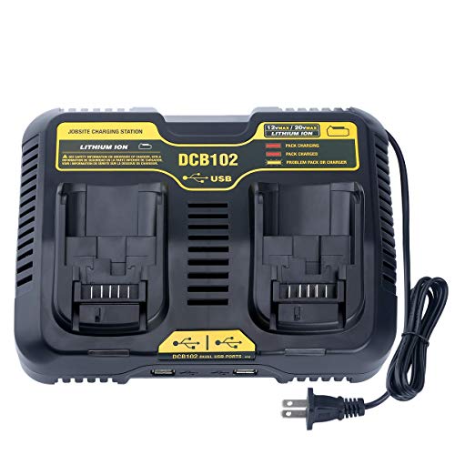 Qbmel DCB102BP Replacement Dual Battery Charger for DEWALT 12-Volt MAX/20-Volt MAX Jobsite Charging Station DCB105 DCB112 DCB120 Lithium Battery DCB205-2 DCB204 DCB127 DCB200