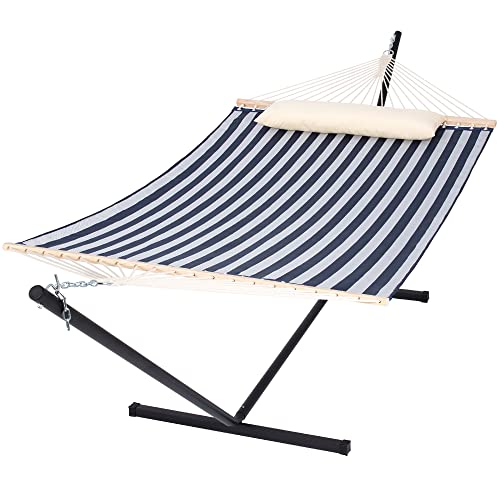 SUNCREAT Double Hammock with Stand Included, Outdoor Portable Hammock with Stand, Blue