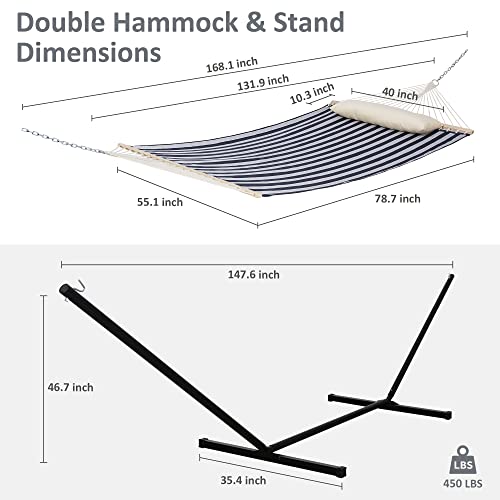 SUNCREAT Double Hammock with Stand Included, Outdoor Portable Hammock with Stand, Blue