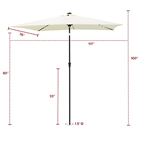 FLAME&SHADE 6.5 x 10 ft Rectangular Solar Powered Outdoor Market Patio Table Umbrella with LED Lights and Tilt, Ivory