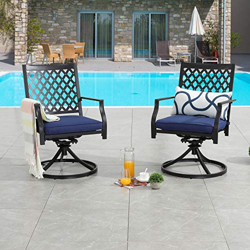 LOKATSE HOME Patio Swivel Set of 2, Outdoor Dining Chair Metal Bistro Set with Cushion, Blue