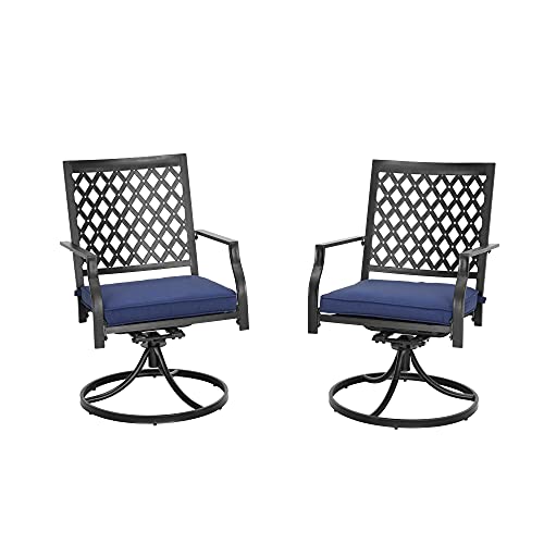 LOKATSE HOME Patio Swivel Set of 2, Outdoor Dining Chair Metal Bistro Set with Cushion, Blue