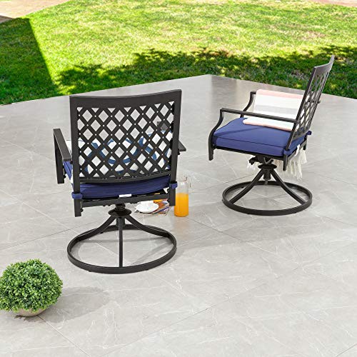 LOKATSE HOME Patio Swivel Set of 2, Outdoor Dining Chair Metal Bistro Set with Cushion, Blue