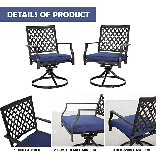 LOKATSE HOME Patio Swivel Set of 2, Outdoor Dining Chair Metal Bistro Set with Cushion, Blue