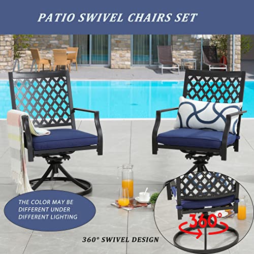 LOKATSE HOME Patio Swivel Set of 2, Outdoor Dining Chair Metal Bistro Set with Cushion, Blue