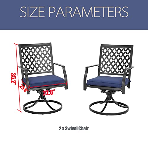 LOKATSE HOME Patio Swivel Set of 2, Outdoor Dining Chair Metal Bistro Set with Cushion, Blue