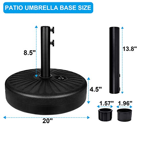 Simple Deluxe 20" Heavy Duty Patio Market Umbrella Stand with Steel Holder Water Filled for Outdoor, Lawn, Garden, 20inch, Round Base