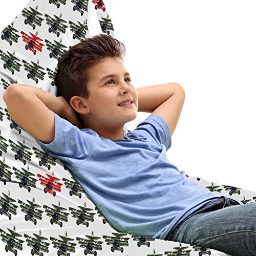 Ambesonne Airplane Lounger Chair Bag, Different Concept of Cartoon Retro Aircraft on Plain Background, High Capacity Storage with Handle Container, Lounger Size, Dark Pink and Army Green