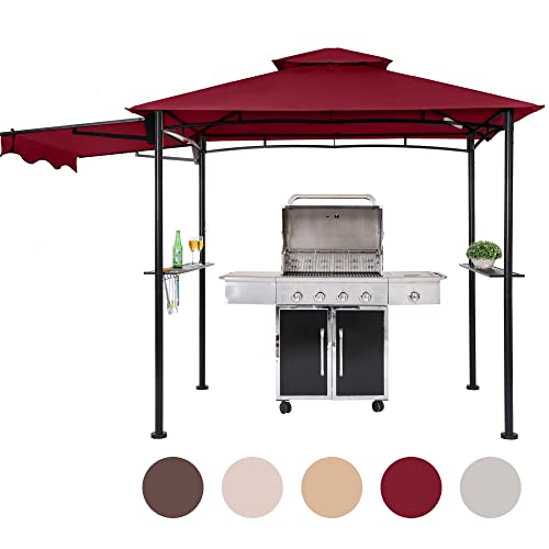 FAB BASED 5x11 Grill Gazebo, Outdoor BBQ Grill Patio Canopy with Extra Shadow & LED Lights, Barbeque Gazebo Canopy (Red)