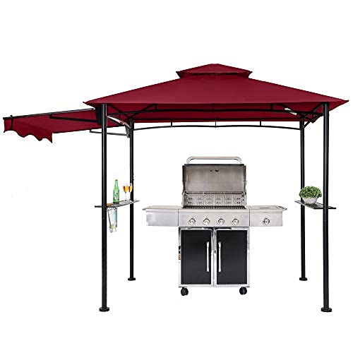 FAB BASED 5x11 Grill Gazebo, Outdoor BBQ Grill Patio Canopy with Extra Shadow & LED Lights, Barbeque Gazebo Canopy (Red)