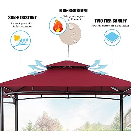 FAB BASED 5x11 Grill Gazebo, Outdoor BBQ Grill Patio Canopy with Extra Shadow & LED Lights, Barbeque Gazebo Canopy (Red)