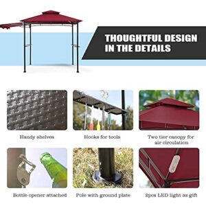 FAB BASED 5x11 Grill Gazebo, Outdoor BBQ Grill Patio Canopy with Extra Shadow & LED Lights, Barbeque Gazebo Canopy (Red)