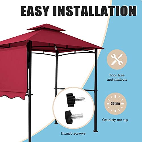 FAB BASED 5x11 Grill Gazebo, Outdoor BBQ Grill Patio Canopy with Extra Shadow & LED Lights, Barbeque Gazebo Canopy (Red)