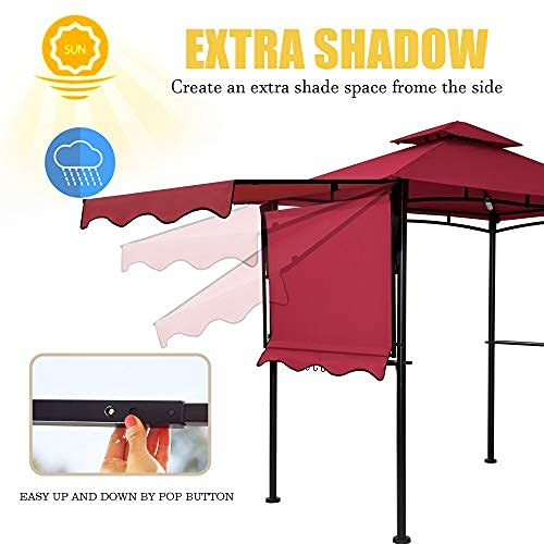 FAB BASED 5x11 Grill Gazebo, Outdoor BBQ Grill Patio Canopy with Extra Shadow & LED Lights, Barbeque Gazebo Canopy (Red)