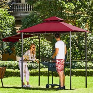 FAB BASED 5x11 Grill Gazebo, Outdoor BBQ Grill Patio Canopy with Extra Shadow & LED Lights, Barbeque Gazebo Canopy (Red)